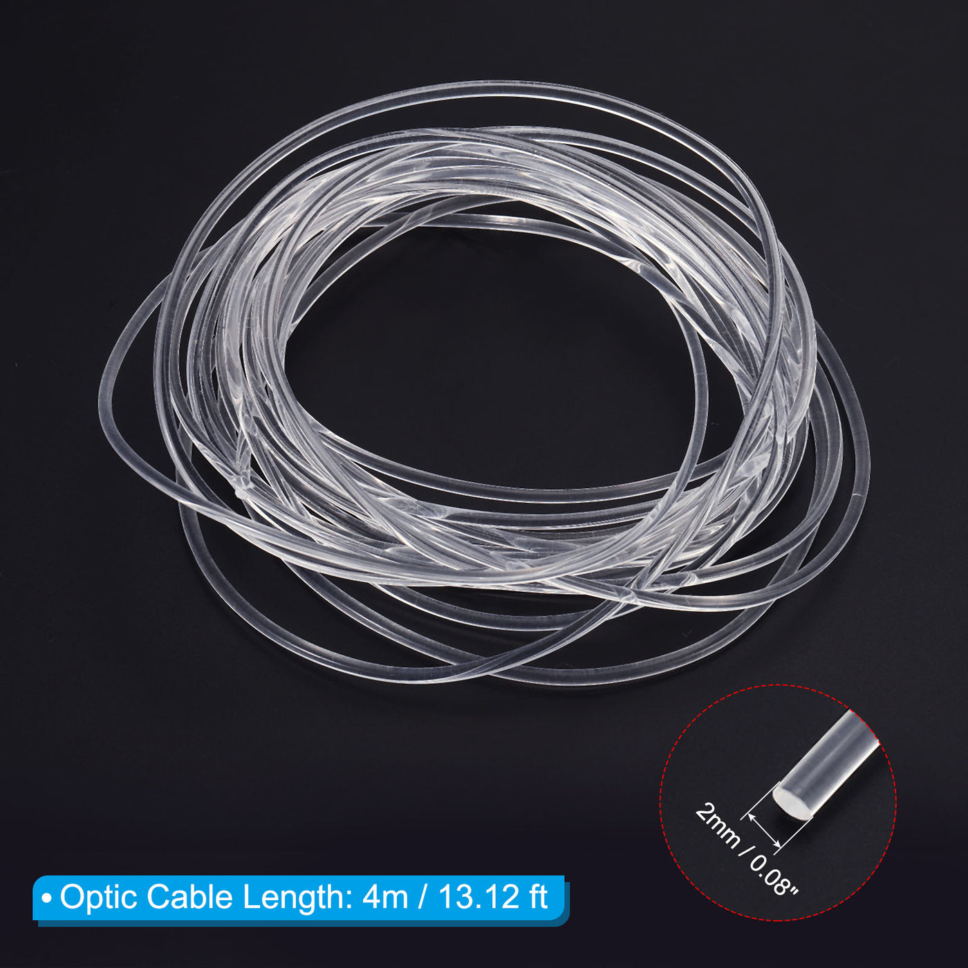 2mm 4m PMMA Side Glow Fiber Optic Cable Kit with 12V 0.1W Testing LED ...
