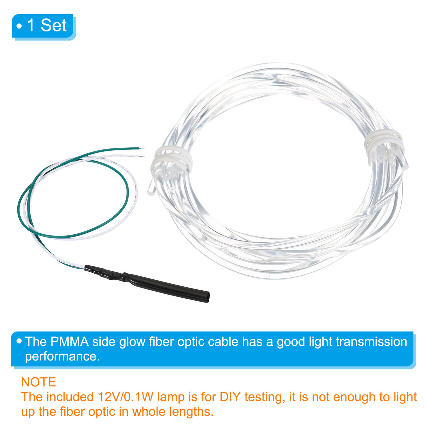2.5mm 2m PMMA Side Glow Fiber Optic Cable Kit with 12V 0.1W Testing LED ...