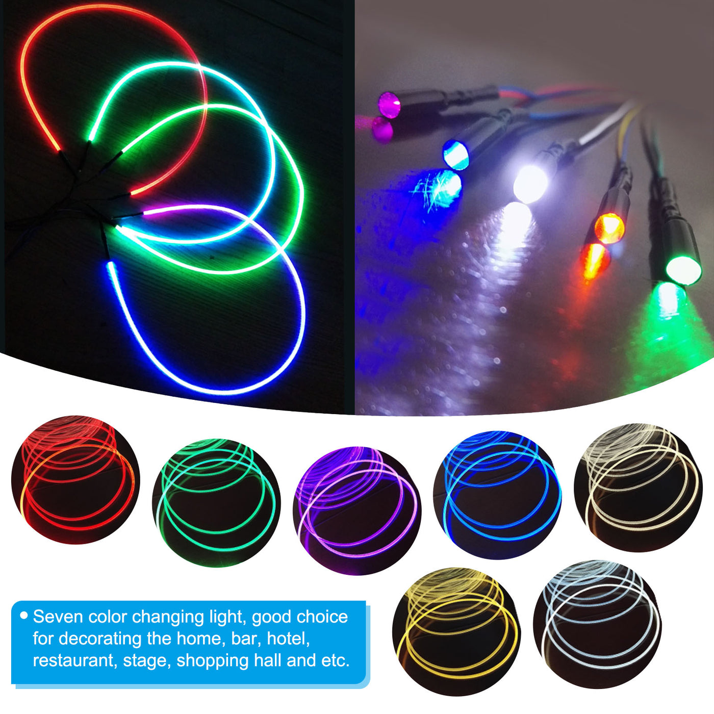 2.5mm 2m PMMA Side Glow Fiber Optic Cable Kit with 12V 0.1W Testing LED ...
