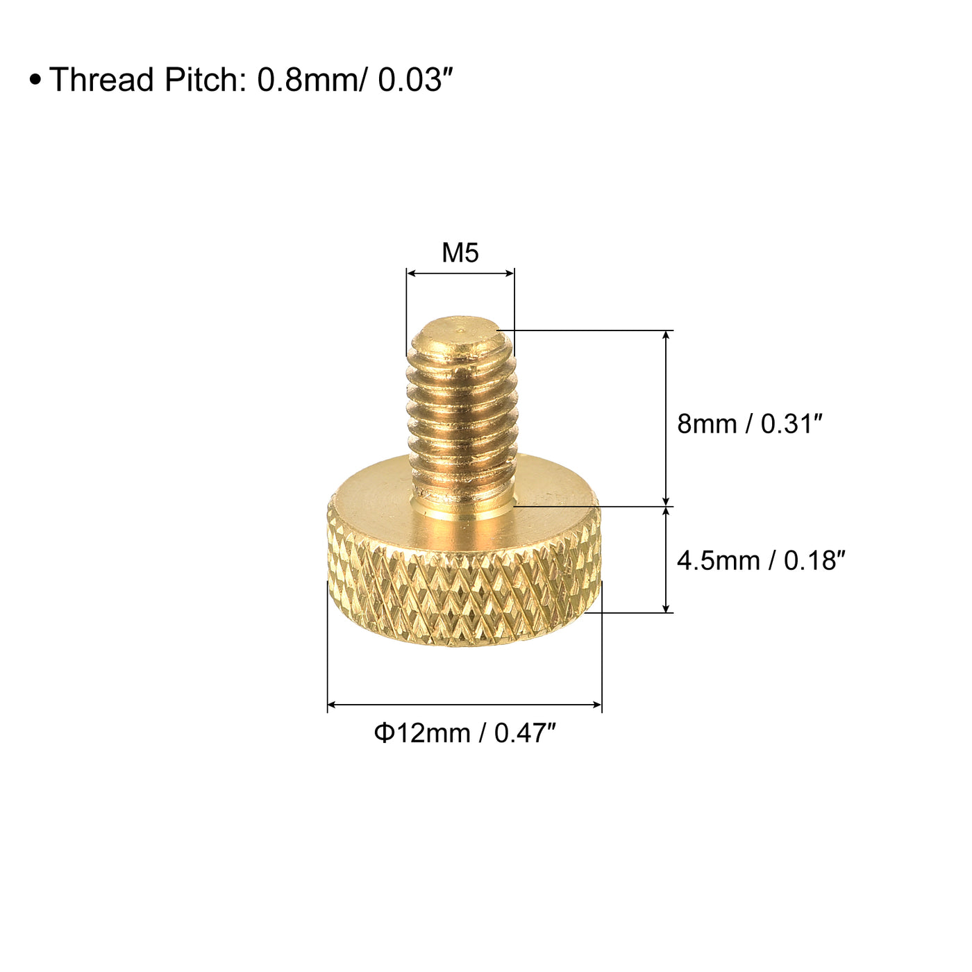 Uxcell 2Pcs Brass Knurled Thumb Screws, M5x8mm Flat Grip Bolt Knobs ...