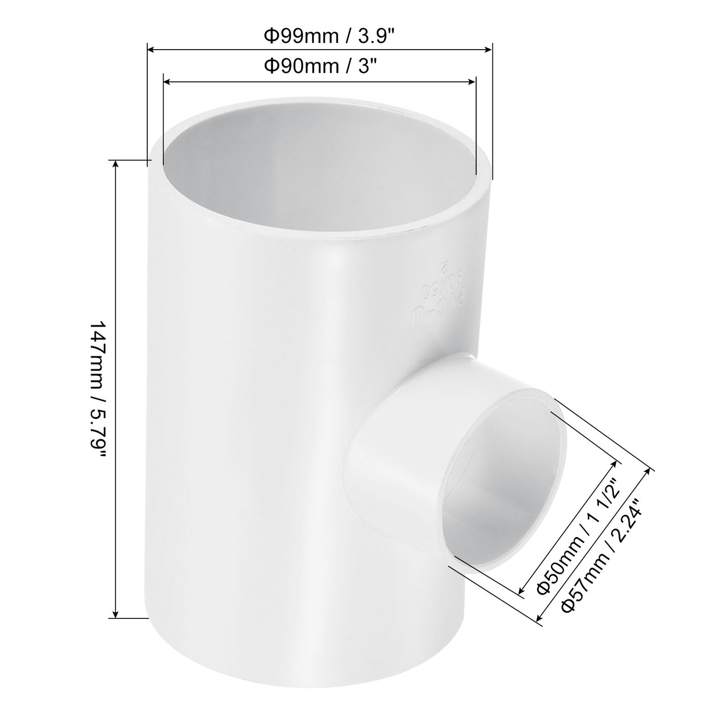 3" x 1 1/2" 3 Way Tee Pipe Fittings UPVC, Joint Coupling Pipe Adapter, White | Harfington