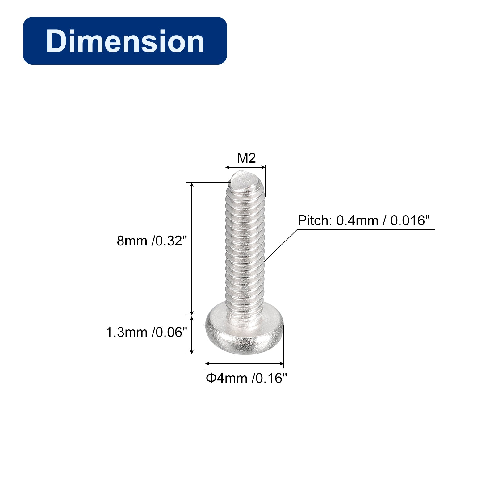 Uxcell 304 Stainless Steel Machine Screws, 50pcs M2x8mm Slotted Pan Head Bolts | Harfington