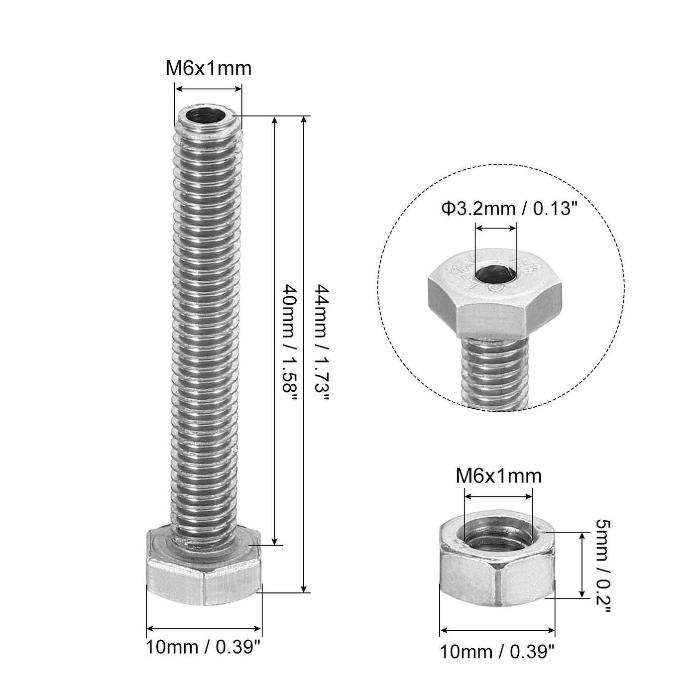 M6x40mm Hollow External Hexagon Screw, 2 Set Cylindrical Lamp Threading ...