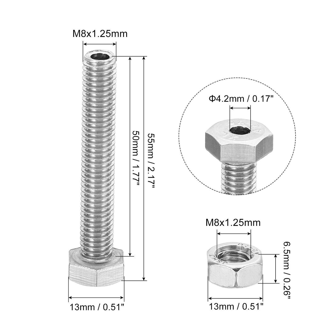 M8x50mm Hollow External Hexagon Screw, 2 Set Cylindrical Lamp Threading ...