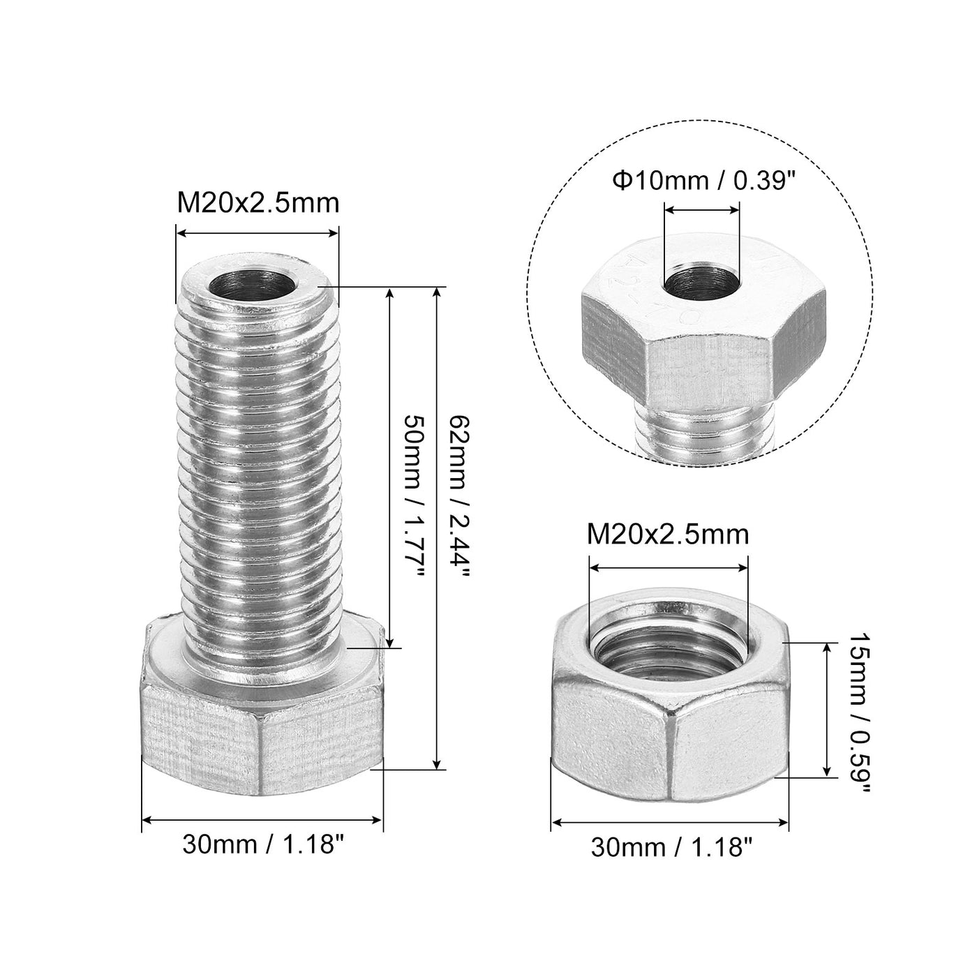 M20x50mm Hollow External Hexagon Screw, 1 Set Cylindrical Lamp ...