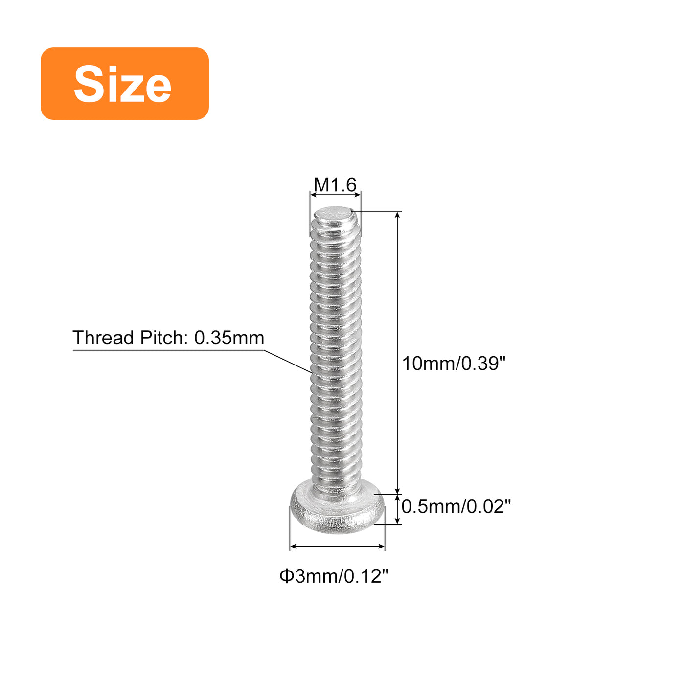 Uxcell M1.6-0.35 x 10mm 100Pcs Metal Flat Round Head Screws Phillips ...