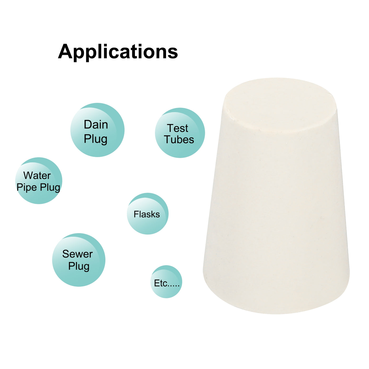 Rubber Tapered Plug 15mm to 20mm Solid Test Tubes Bungs Stopper White ...