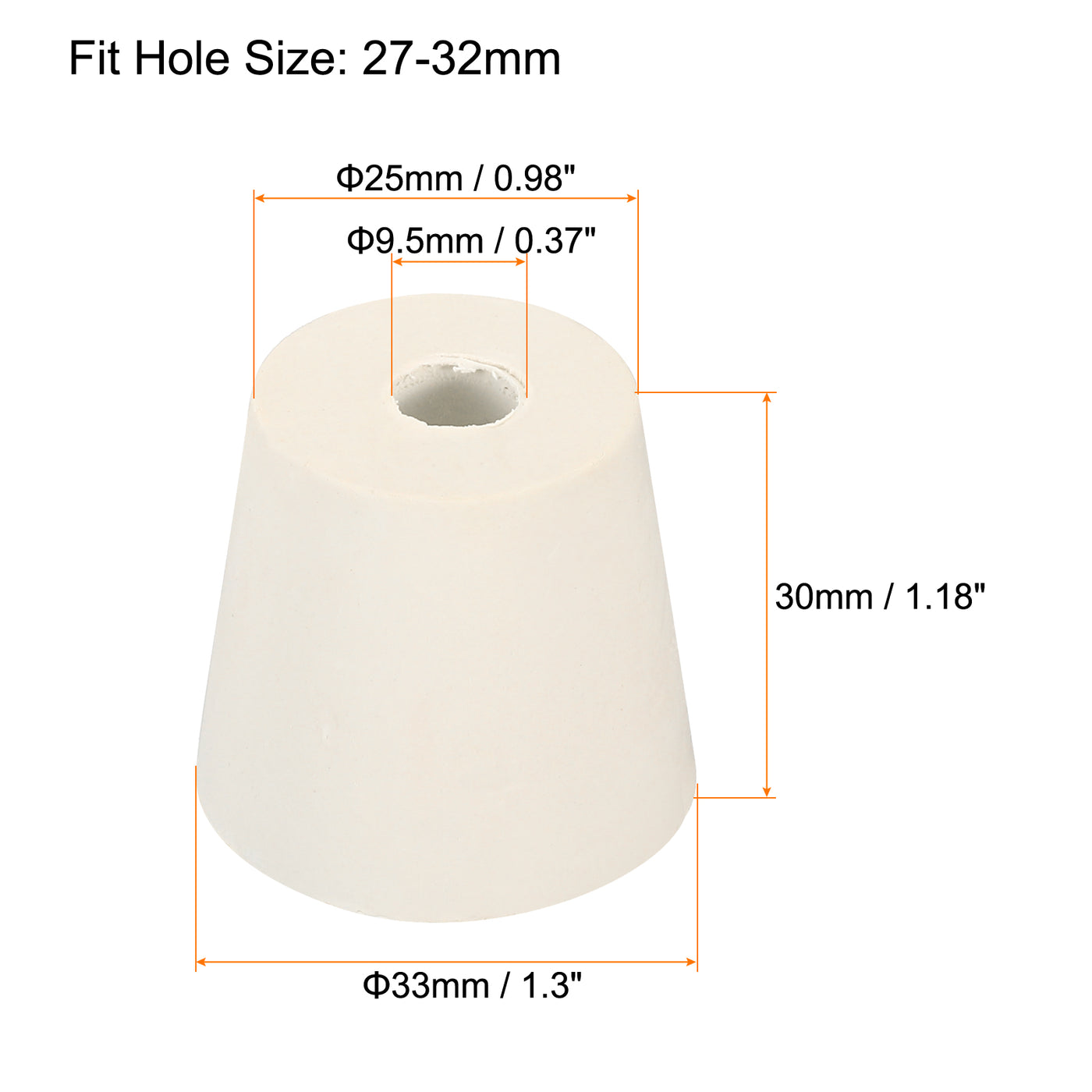 Rubber Tapered Plug 25mm to 33mm with Hole Tubes Stopper White 3 Pieces ...