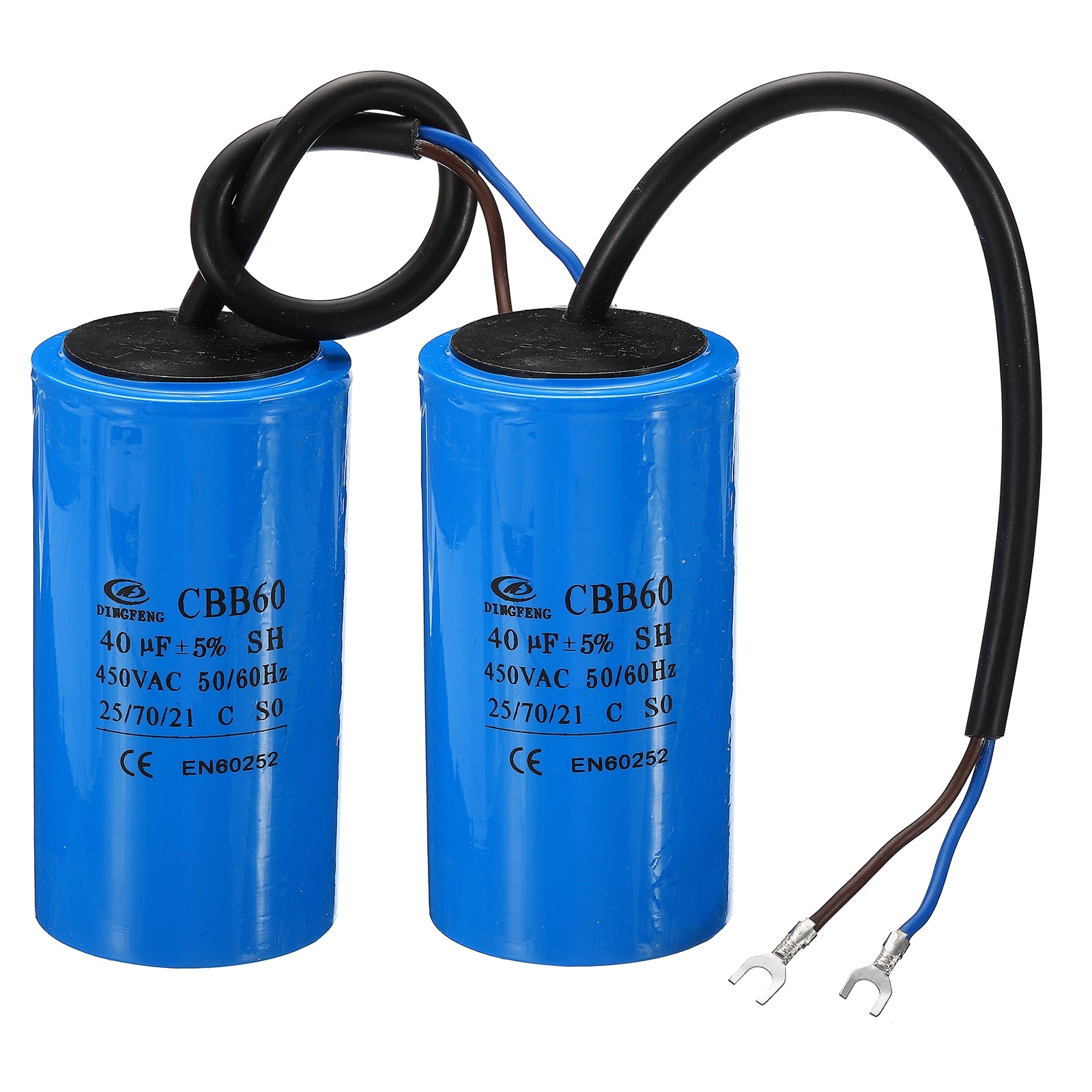 CBB60 40uF Running Capacitor, 2pcs AC 450V 2 Wires 50/60Hz Cylinder ...