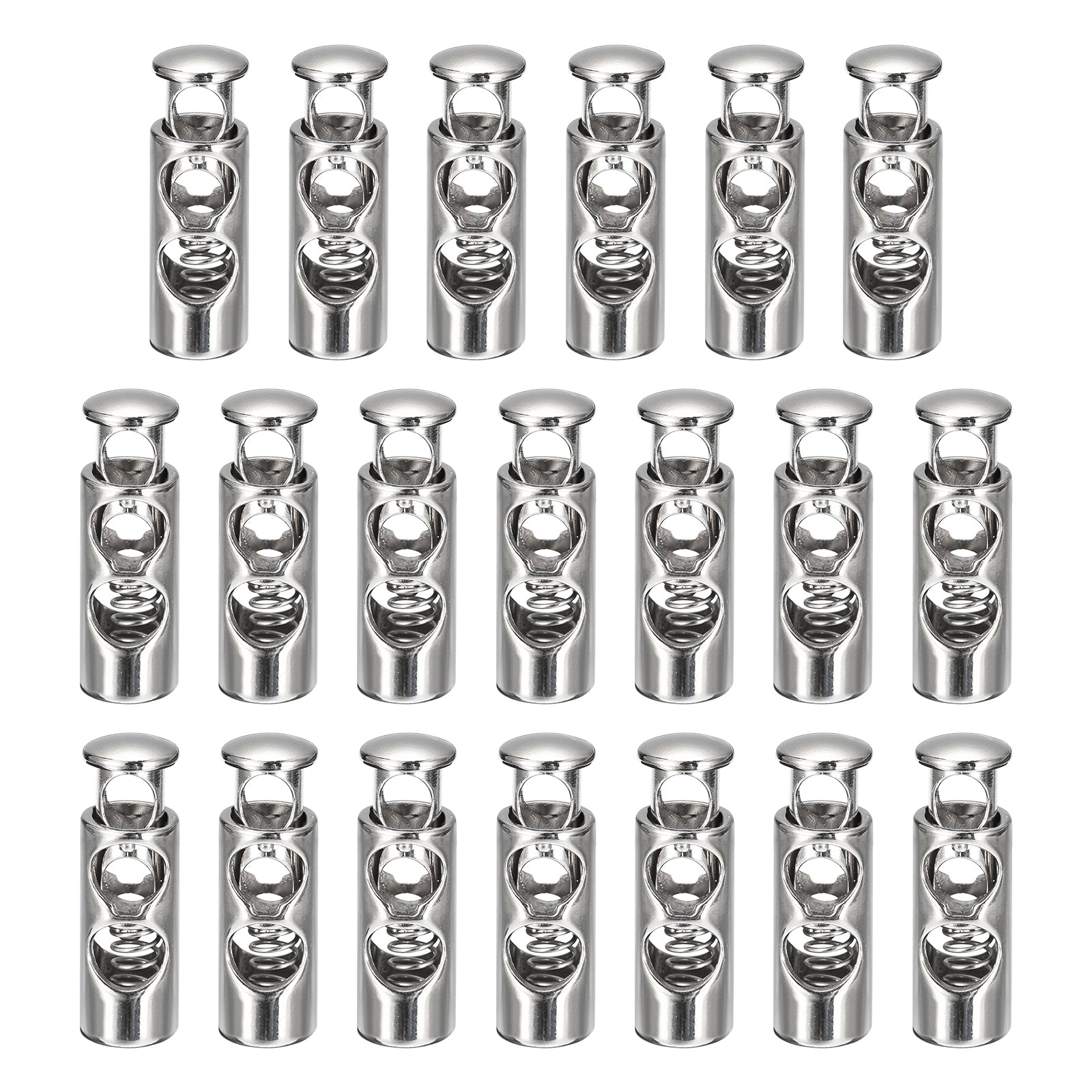 Uxcell 30pcs Metal Cord Locks, Double Holes Spring Toggle Stopper Cord ...