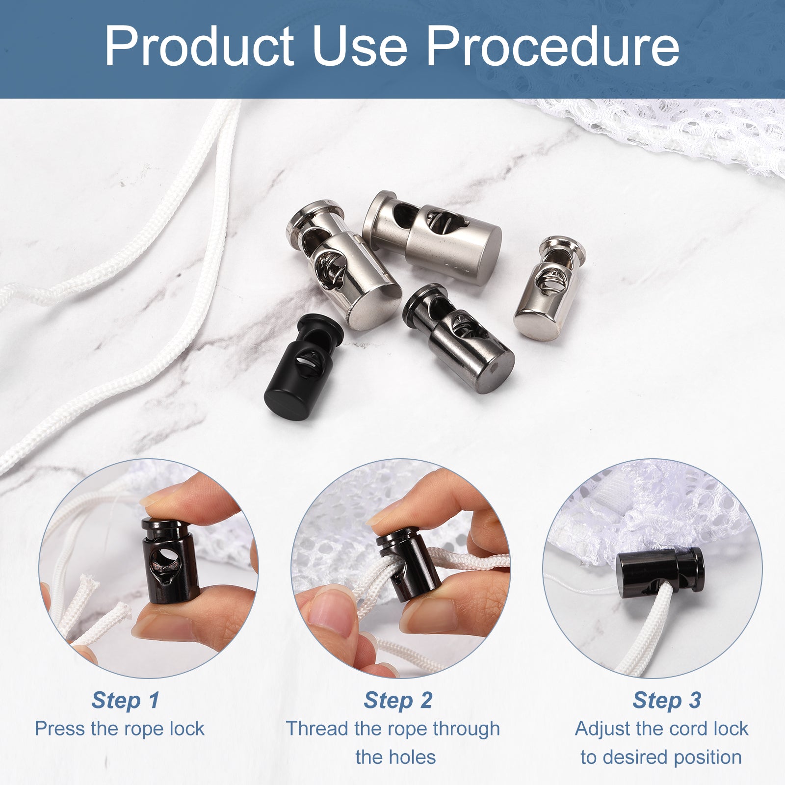 Uxcell 24pcs Metal Cord Locks, 0.23" Diameter Spring Loaded Stop Toggle ...