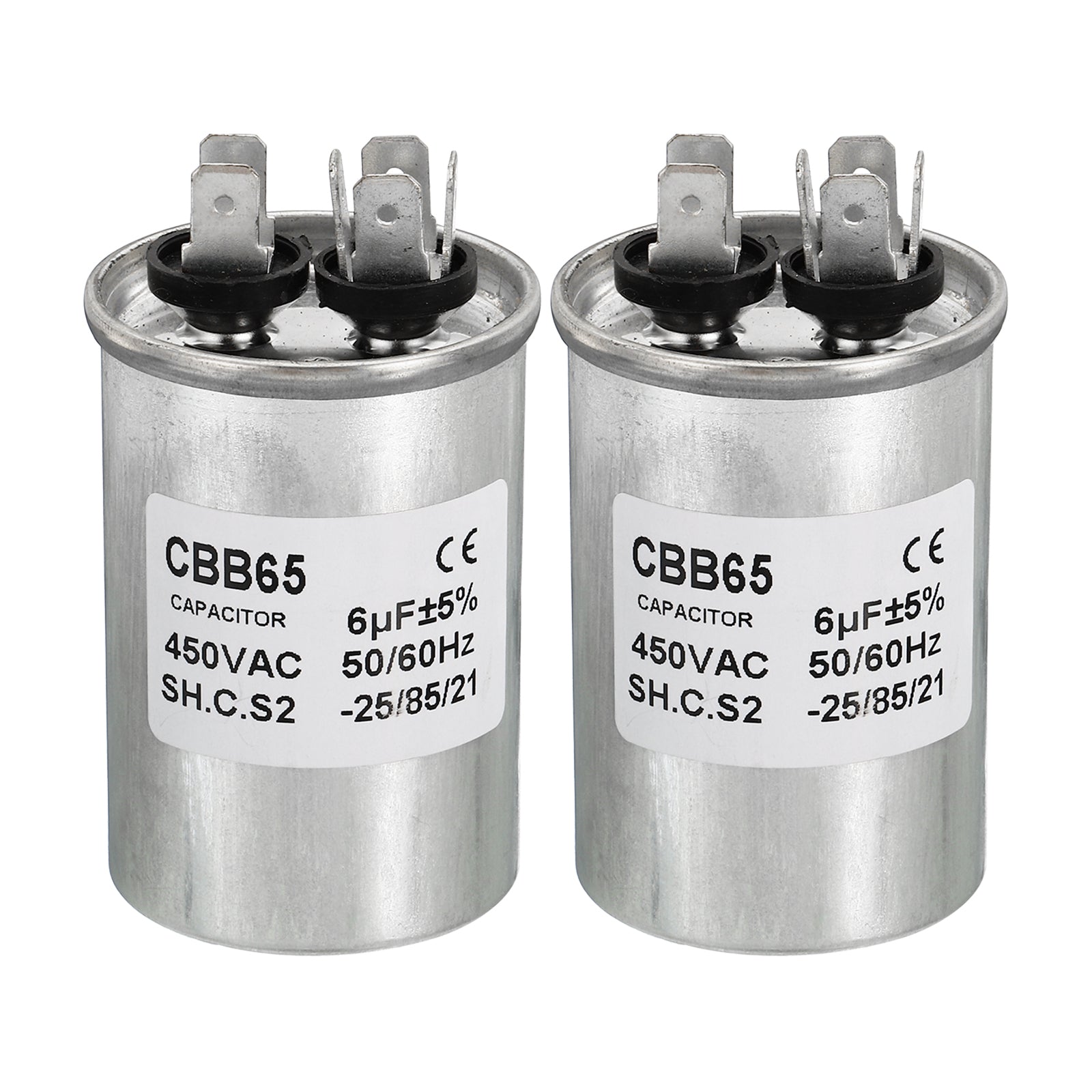 CBB65 6uF Run Capacitor,6mfd 2Pcs AC 450V Aluminum Case with 2 Terminal ...