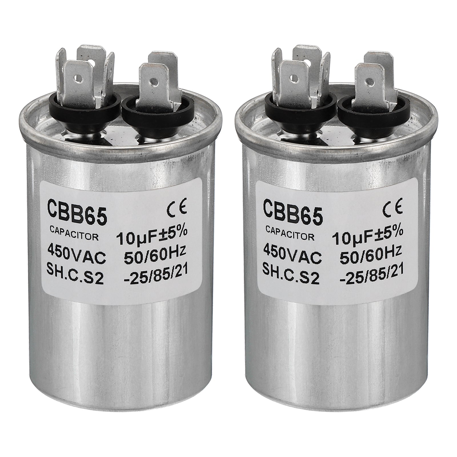 CBB65 10uF Run Capacitor,10mfd 2Pcs AC 450V Aluminum Case with 2 ...