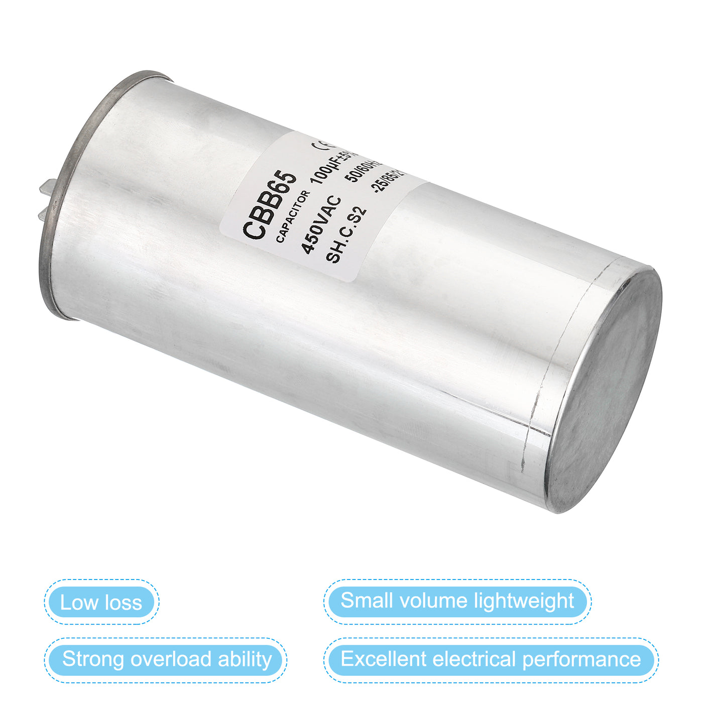 CBB65 100uF Run Capacitor,100mfd 1Pcs AC 450V Aluminum Case with 2 ...