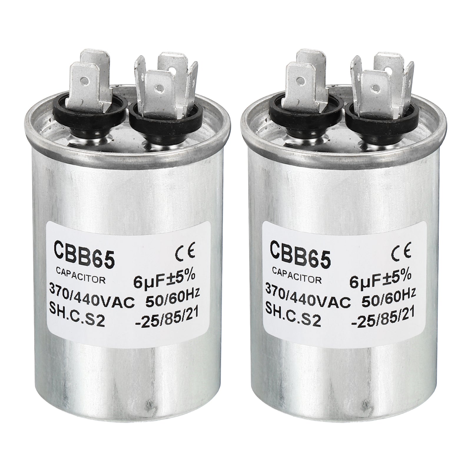 CBB65 6uF Run Capacitor,6mfd 2Pcs AC 370/440V Aluminum Case with 2 ...