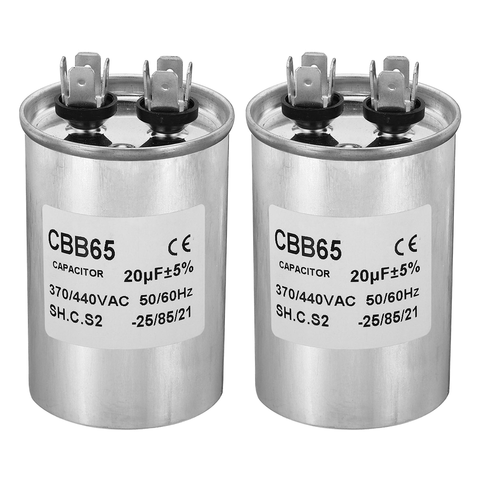 CBB65 20uF Run Capacitor,20mfd 2Pcs AC 370/440V Aluminum Case with 2 ...
