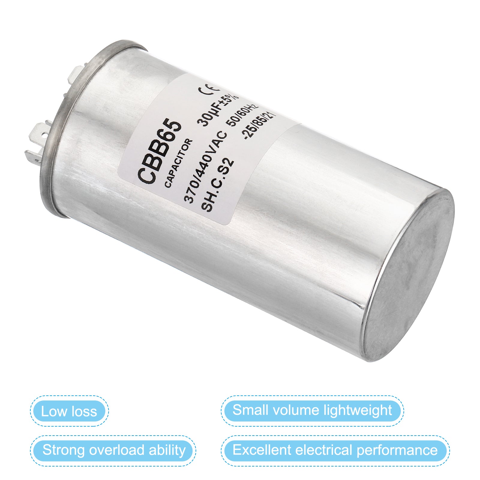 CBB65 30uF Run Capacitor,30mfd 2Pcs AC 370/440V Aluminum Case with 2 Terminal | Harfington