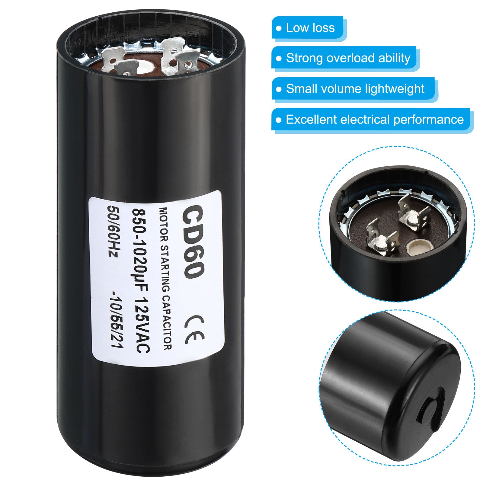 Motor Start Capacitor, 850-1020uF/Mfd 125V 50/60Hz CD60 Run Capacitor ...