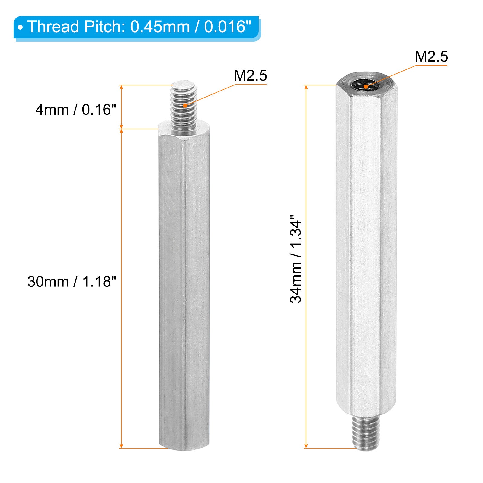 M2.5x30mm+4mm Male-Female Hex Standoff, 20 Pack Stainless Steel PCB ...