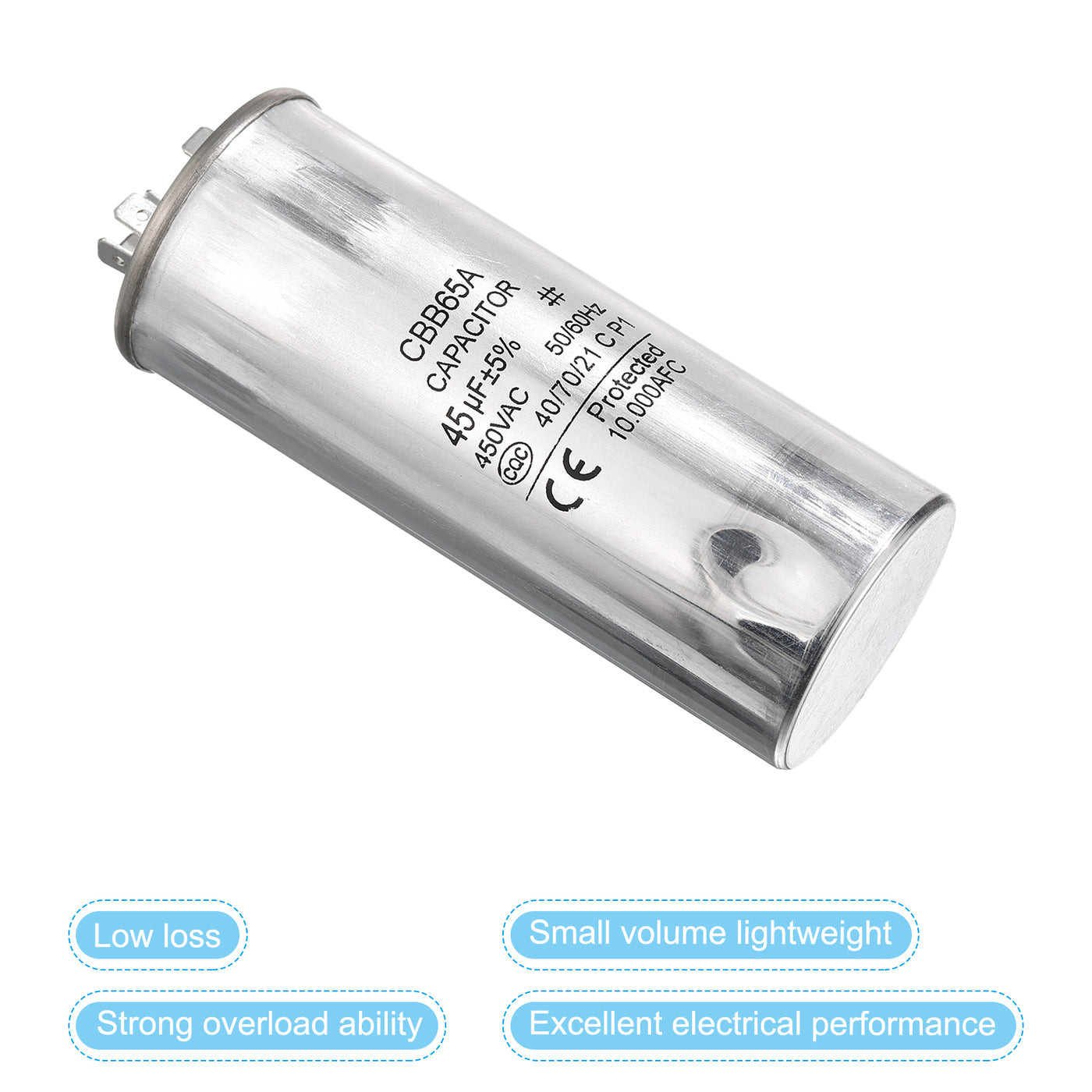 CBB65 45uf Run Capacitor, 45mfd 1Pcs AC 450V Aluminum Case Motor Start ...