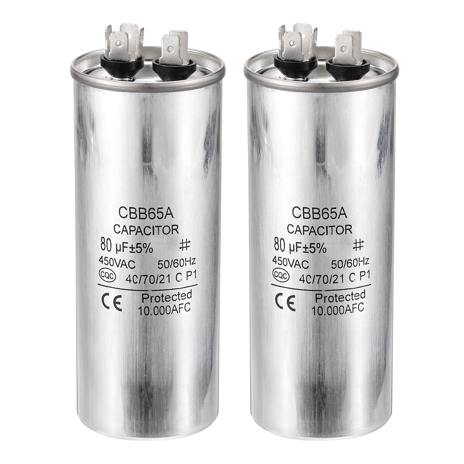 CBB65 80uf Run Capacitor, 80mfd 2Pcs AC 450V Aluminum Case Motor Start ...