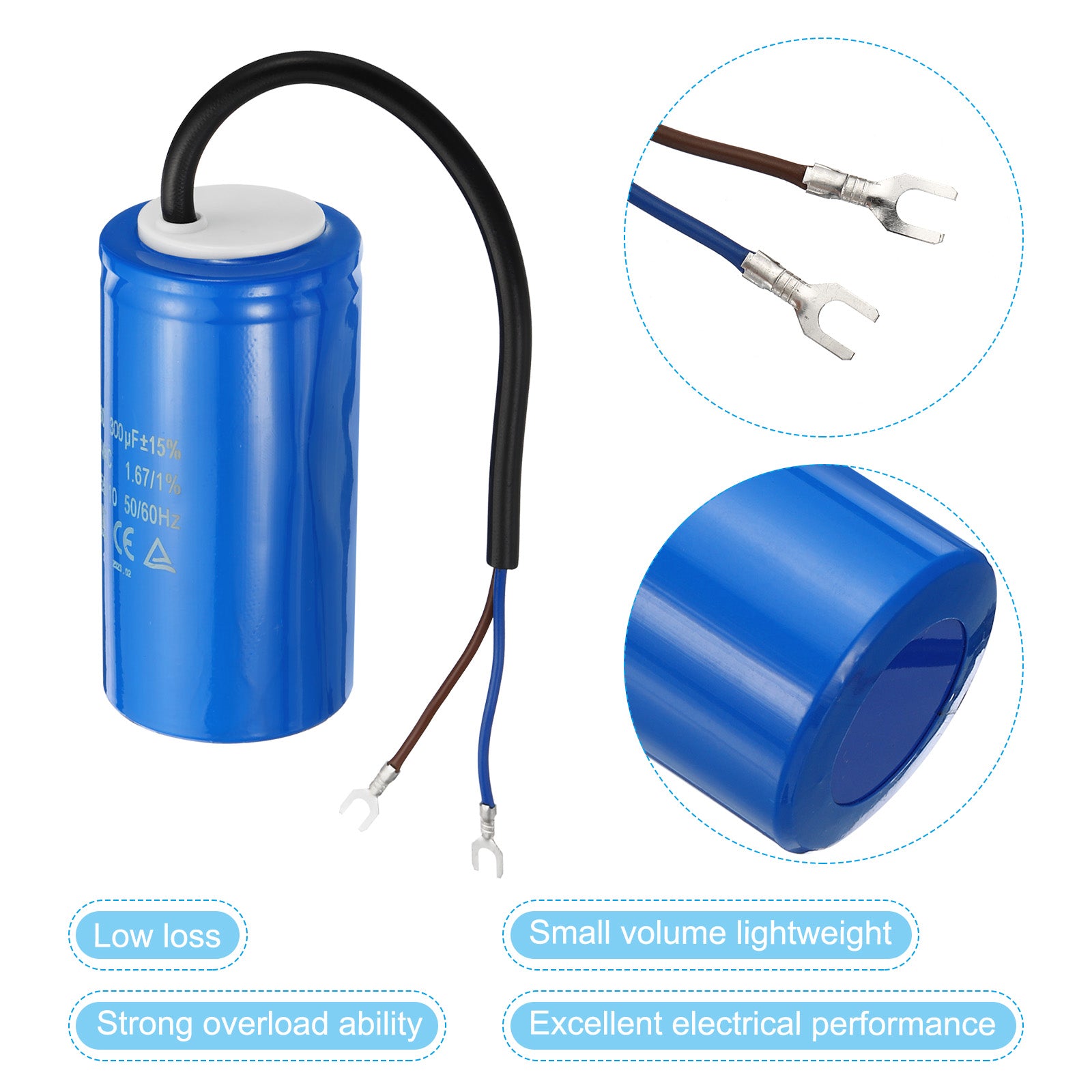 CD60 Run Capacitor, 300uF 250VAC 50/60Hz Motor Starting Capacitor with ...