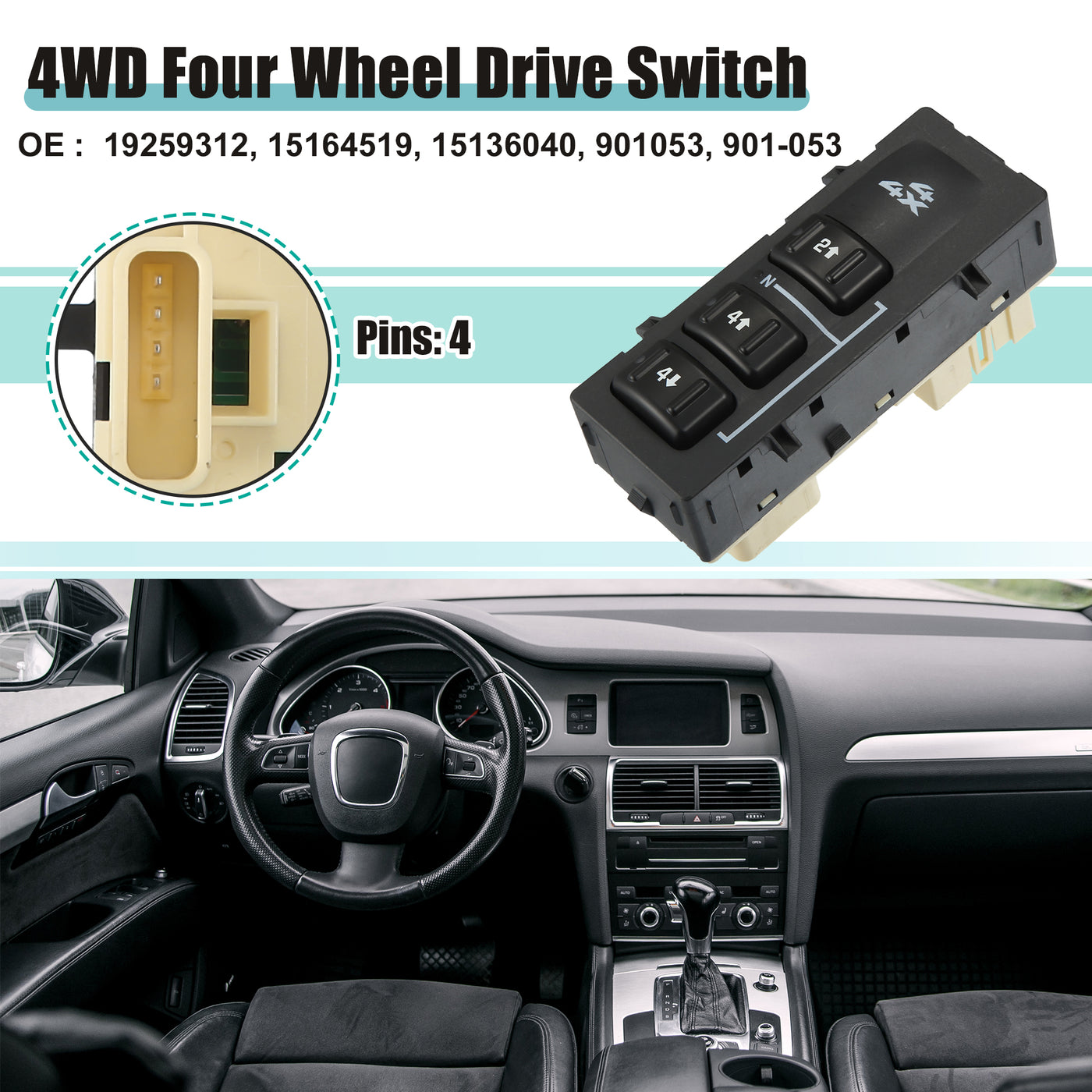 4WD Selector Switch 4x4 Wheel Drive 3 Button Transfer Case Switch Fit ...
