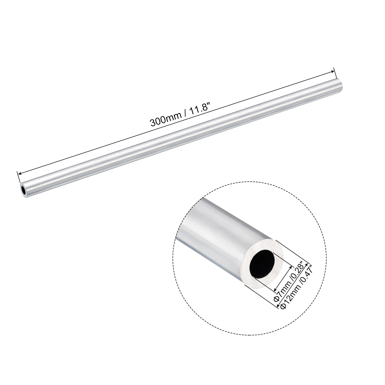 Uxcell 6063 Aluminum Round Tube 12mm OD 7mm Inner Dia 300mm Length Pipe ...