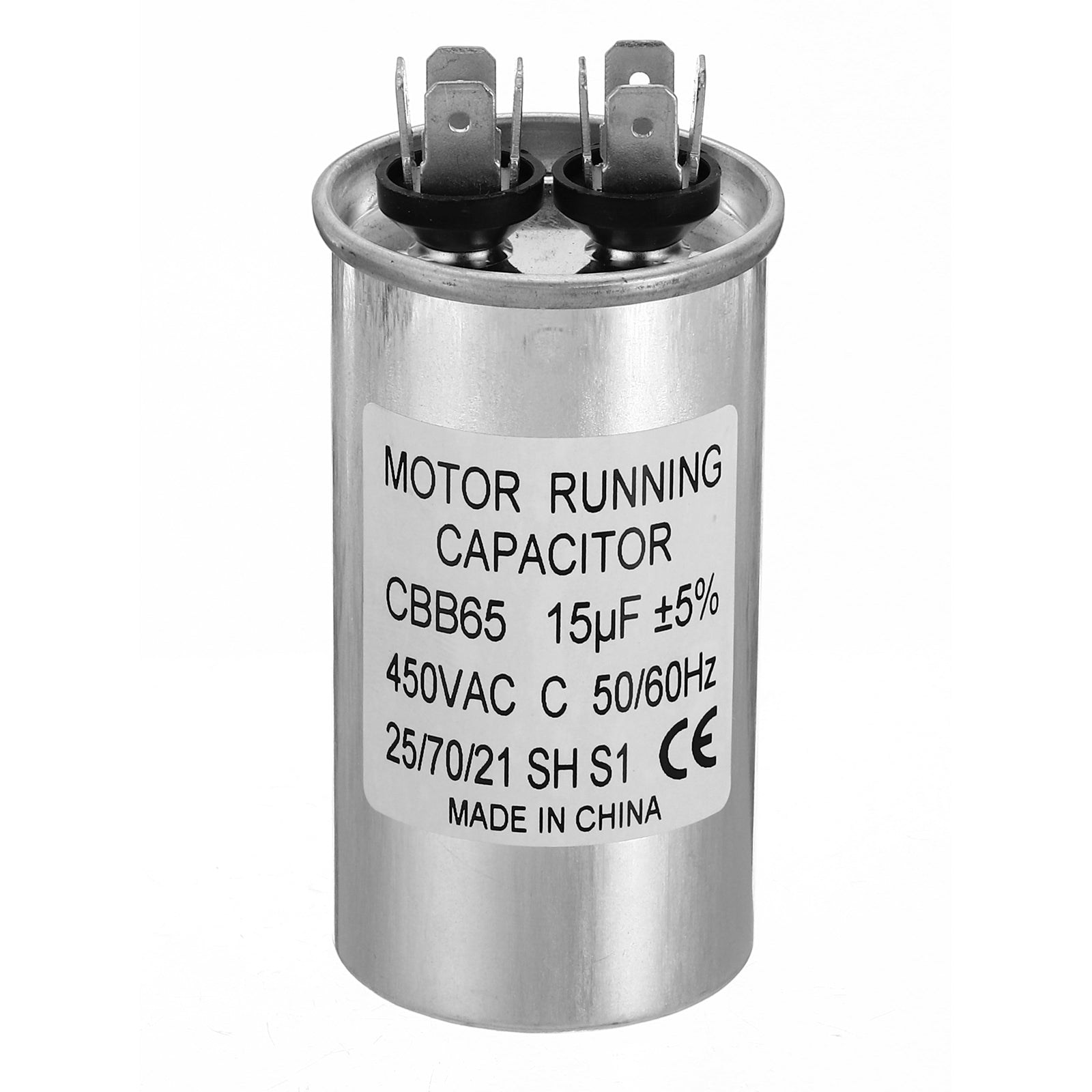 CBB65 15uf Run Capacitor, 15mfd AC 450V Aluminum Case with 2 Terminal ...