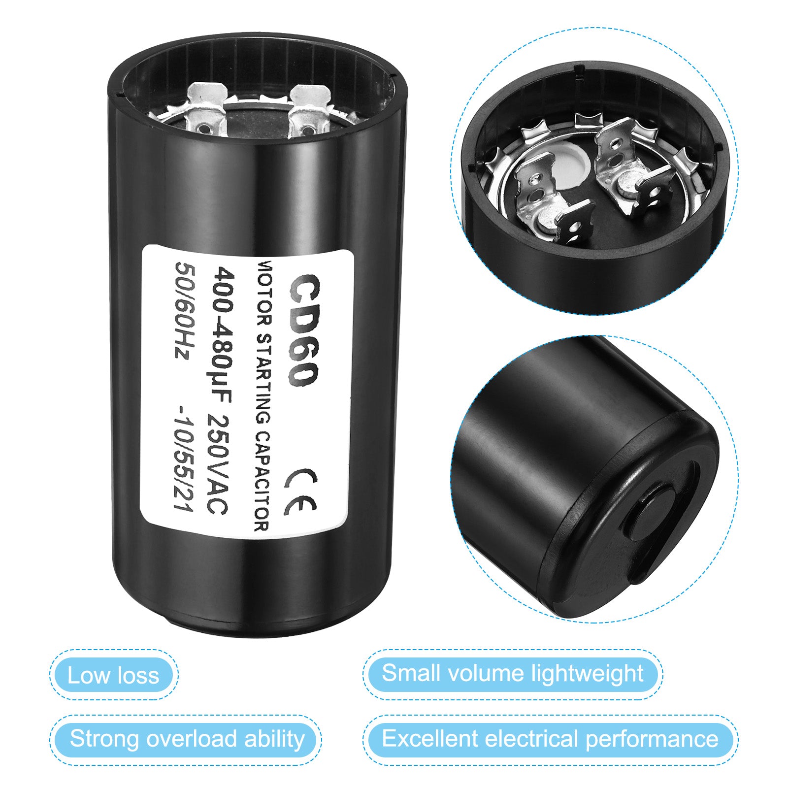 Motor Start Capacitor, 400-480uF/Mfd 250VAC 50/60Hz CD60 Run Capacitor ...