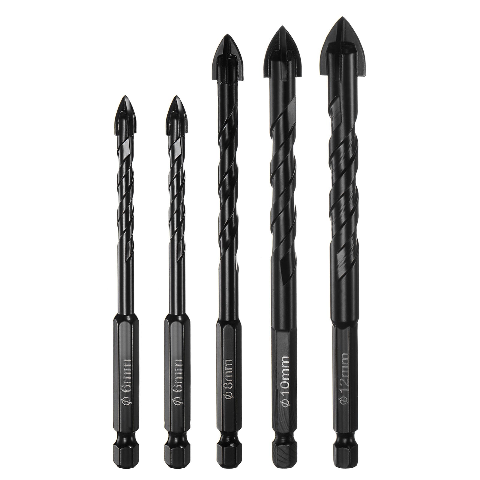 5pcs Masonry Drill Bit Set 6mm to 12mm Concrete Drill Bit Set Hex Shank ...