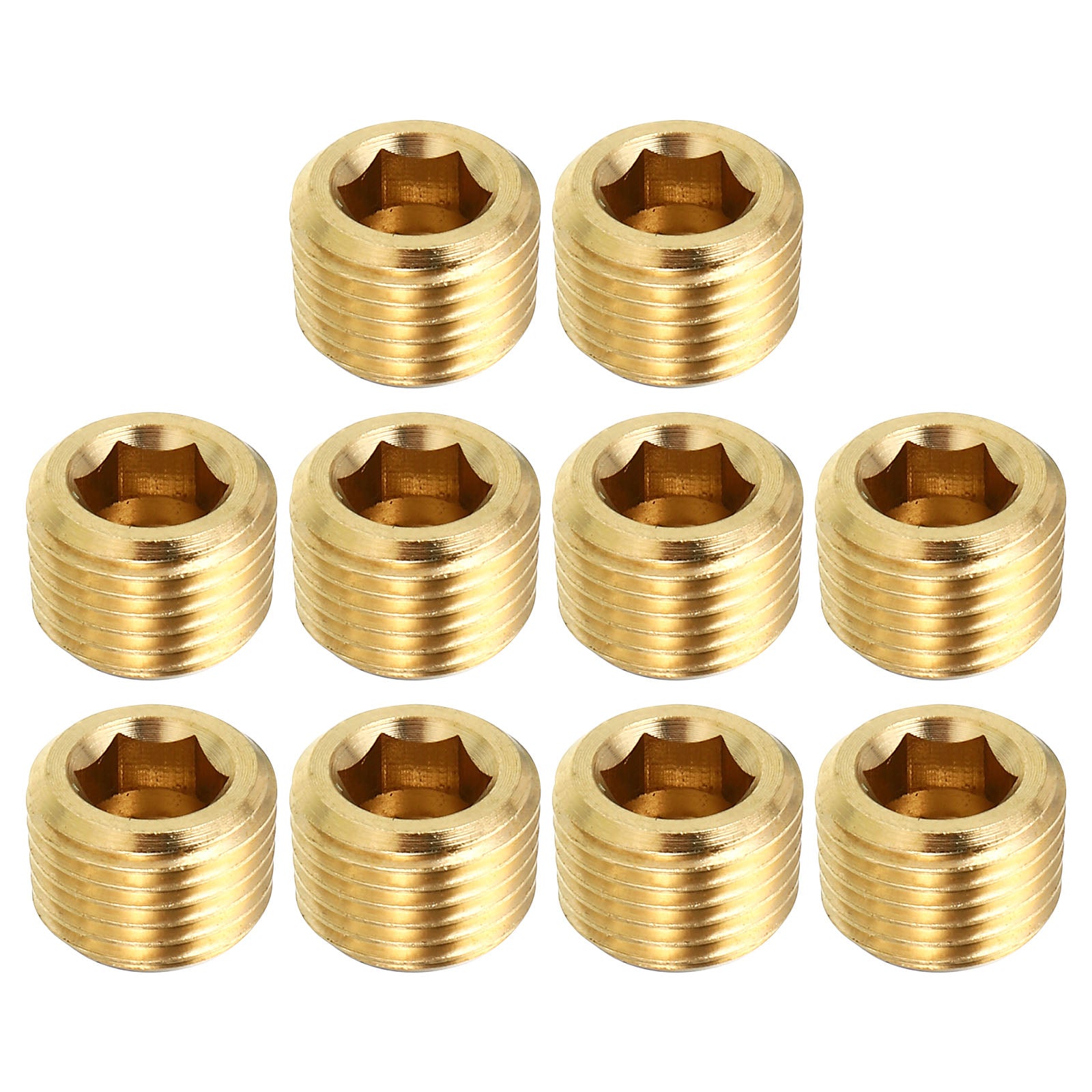 1/8" PT Brass Hex Countersunk Plugs, 10 Pack Counter Sunk Internal Hex ...