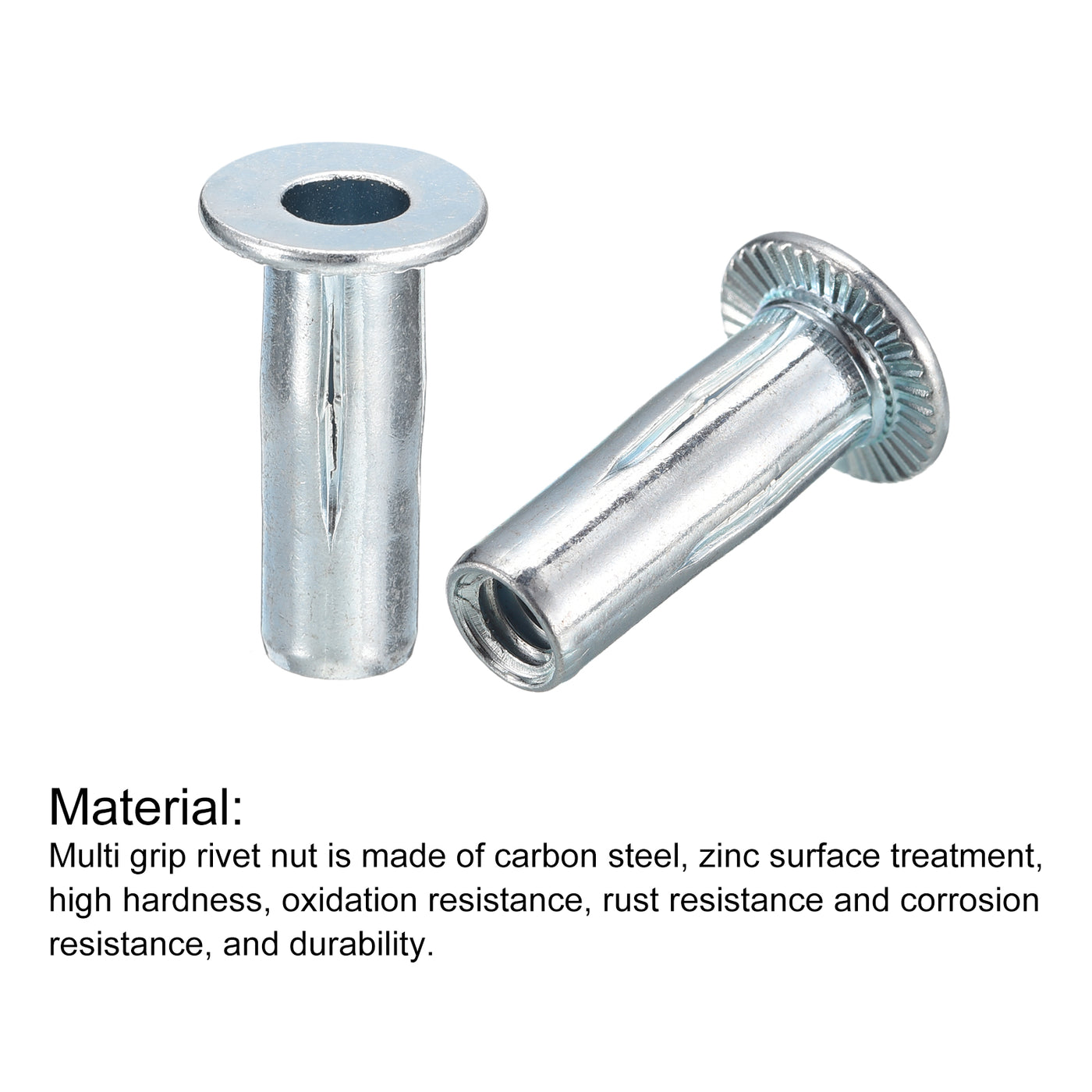 Uxcell Multi-Grip Rivet Nuts, Pre-Bulbed Shank Flat Head Threaded ...