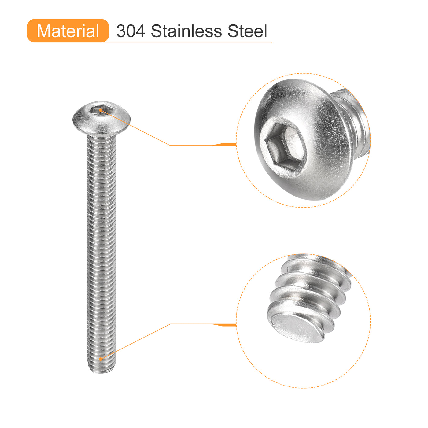 Uxcell #10-32x1-3/4" Button Head Socket Cap Screws, 100pcs 304 ...