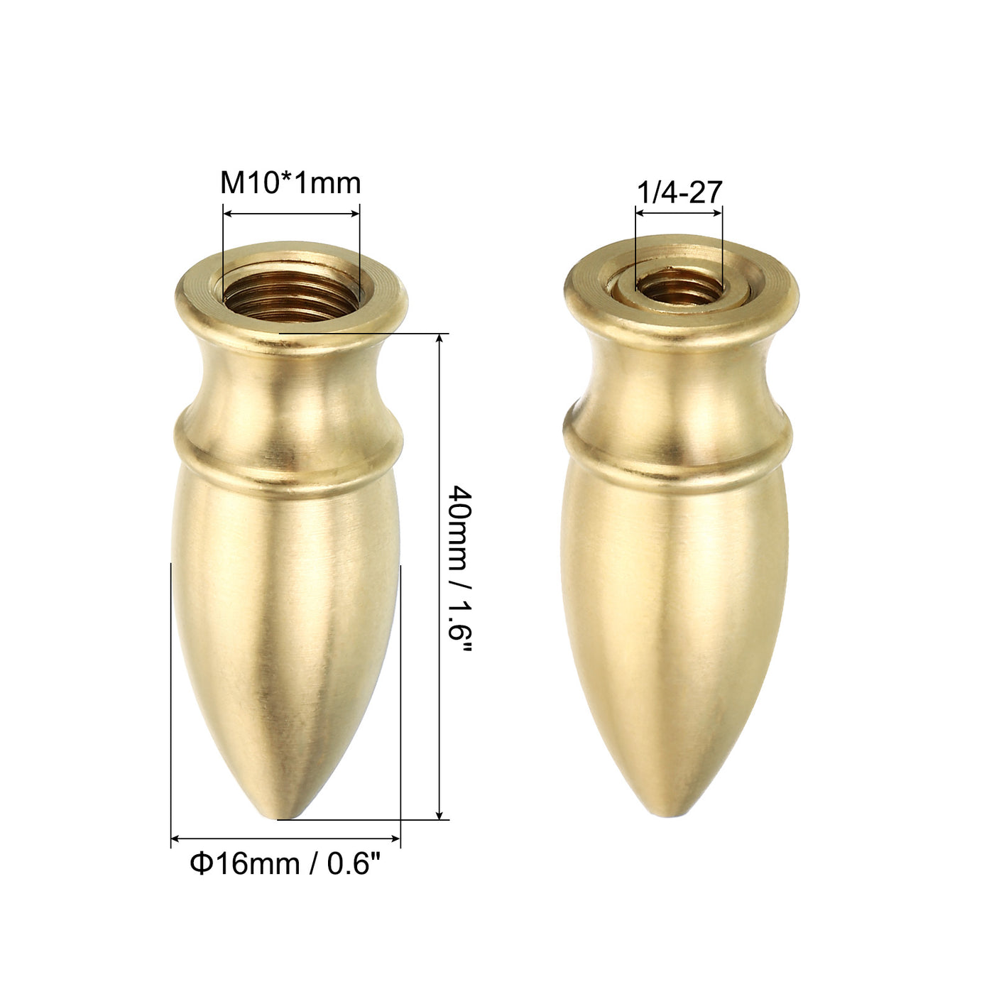 1.6" Tall Brass Lamp Finials Cap Knob, 2 Set Lamp Screw Holder Tapped 1 ...