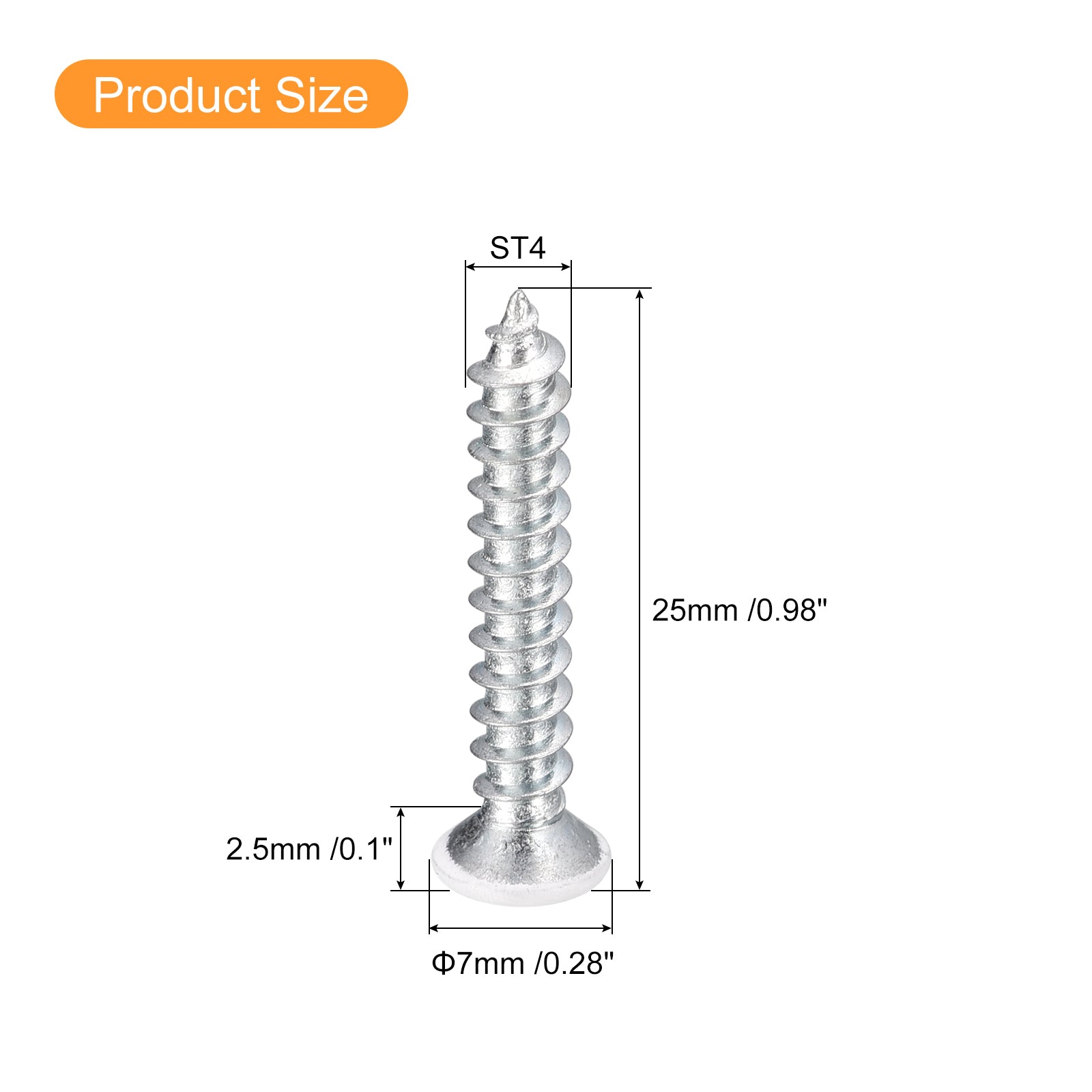 Uxcell ST4x25mm White Self Tapping Screws, 50pcs Flat Head Phillips ...