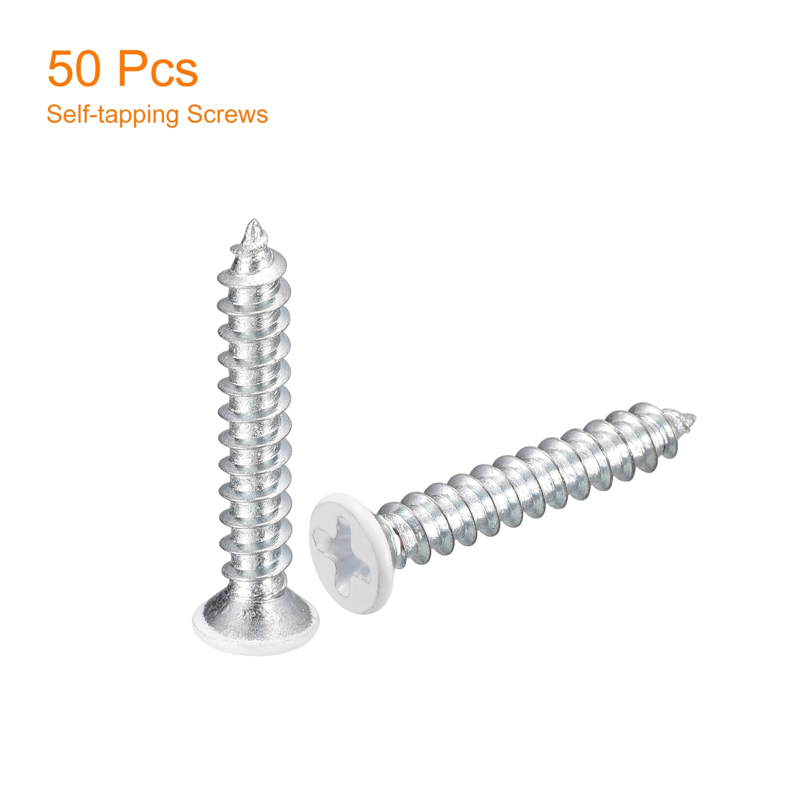 Uxcell ST4x25mm White Self Tapping Screws, 50pcs Flat Head Phillips ...