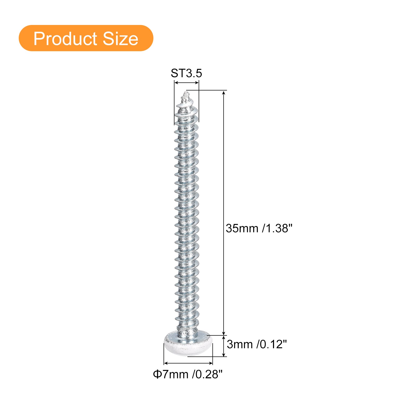 Uxcell ST3.5x35mm White Screws Self Tapping Screws, 100pcs Pan Head ...