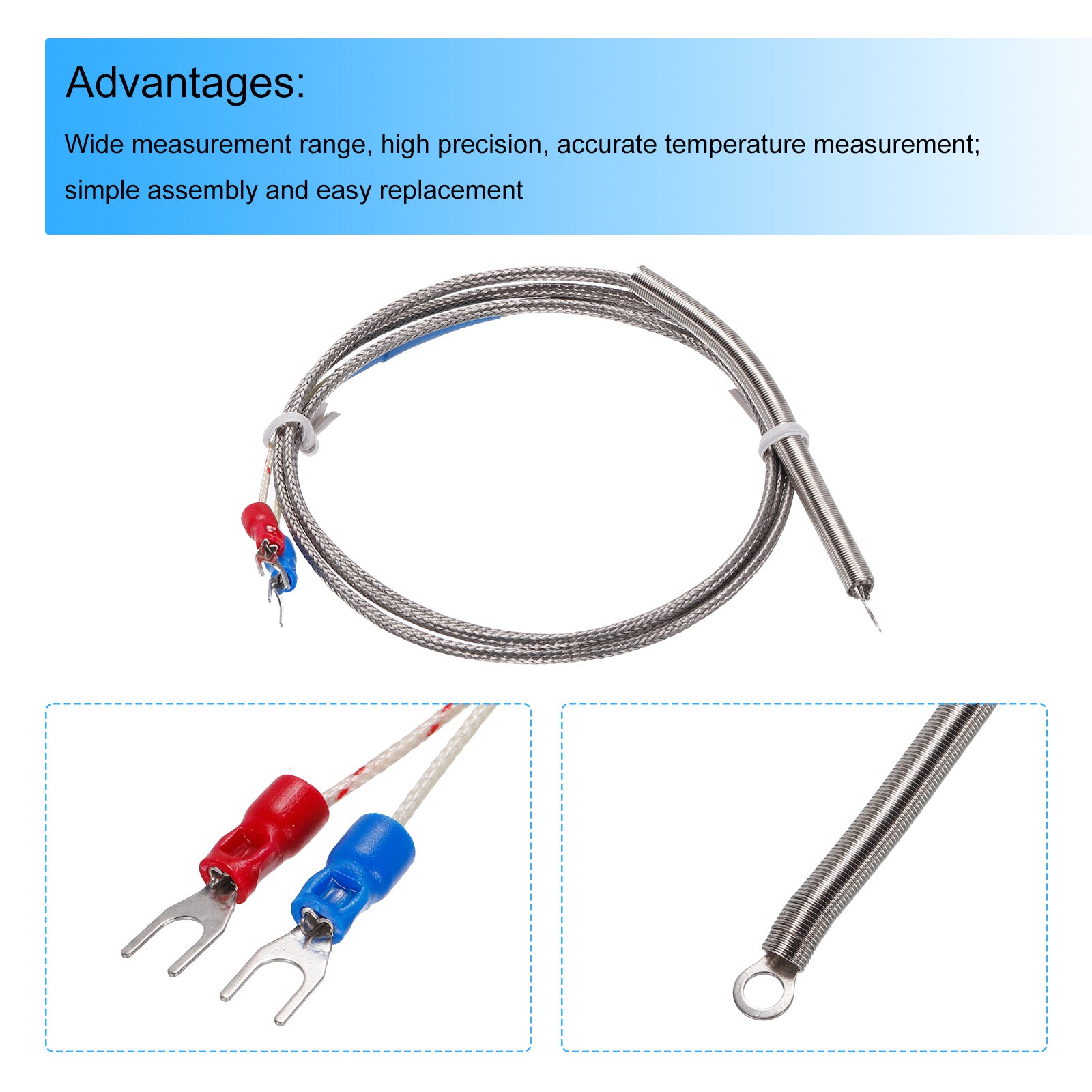 K Type Thermocouple Temperature Sensor 4mm Ring 3.3ft Wire 0 to 600°C ...