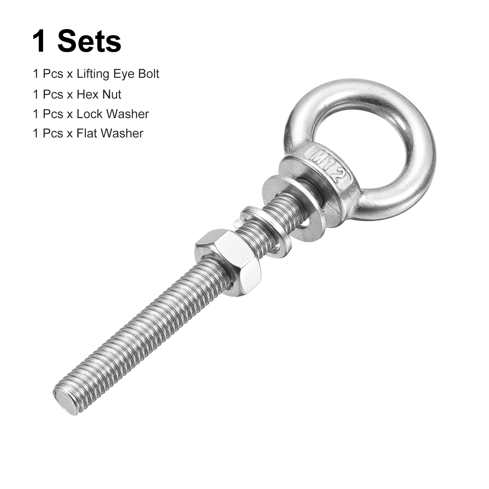 Uxcell Lifting Eye Bolt, 1 Set M12x100mm Eye Bolt with Nut Washer 304 ...