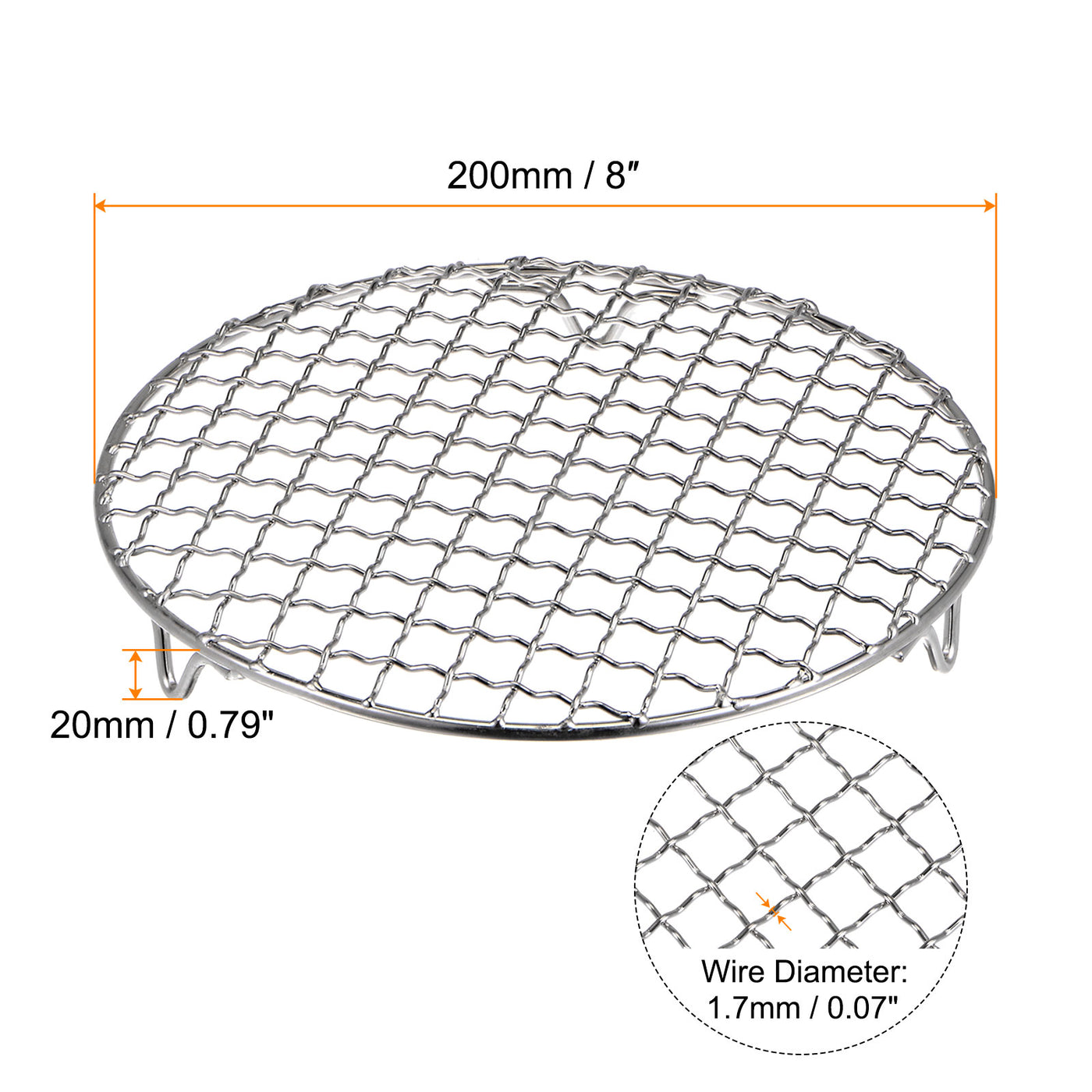 Round Cooking Rack 8" 201 Stainless Steel Barbecue Grill with 20mm Legs ...