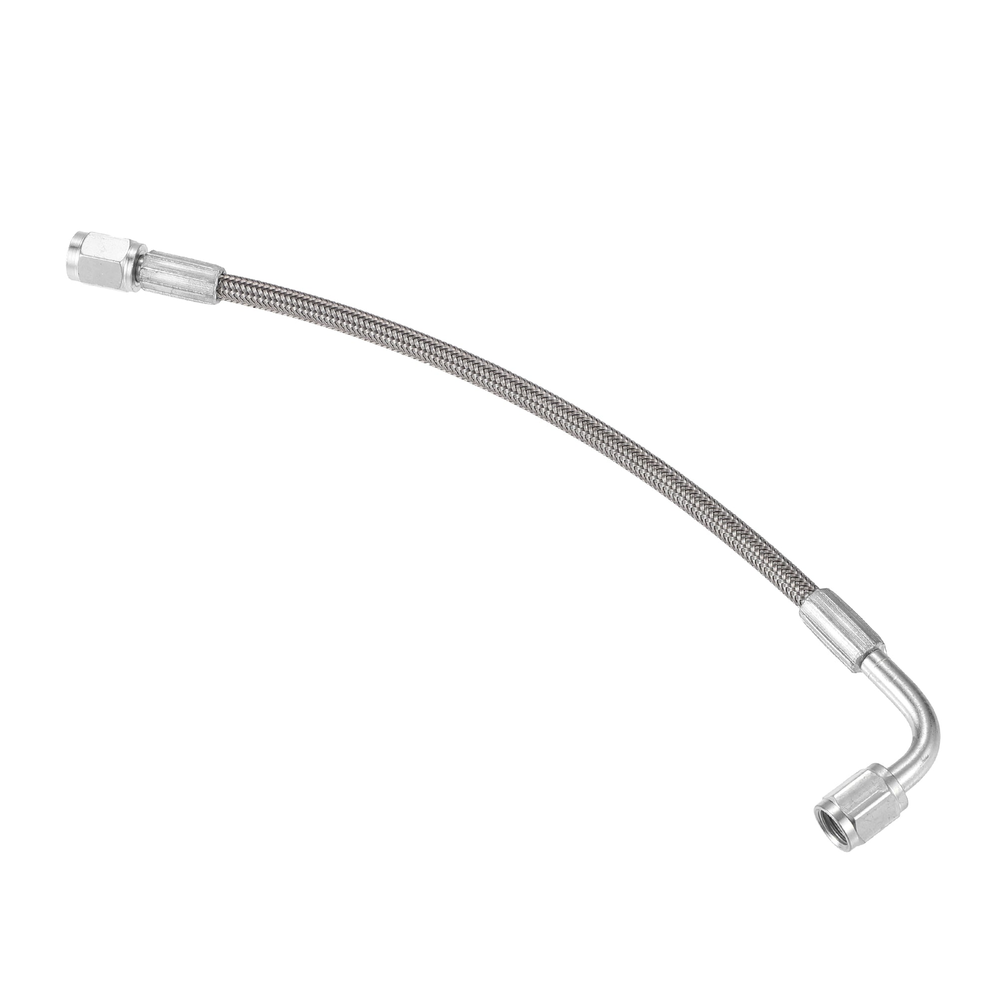 AN3 Braided Steel Turbo Oil Feed Line 90 Degree to Straight Hose End, 9 ...