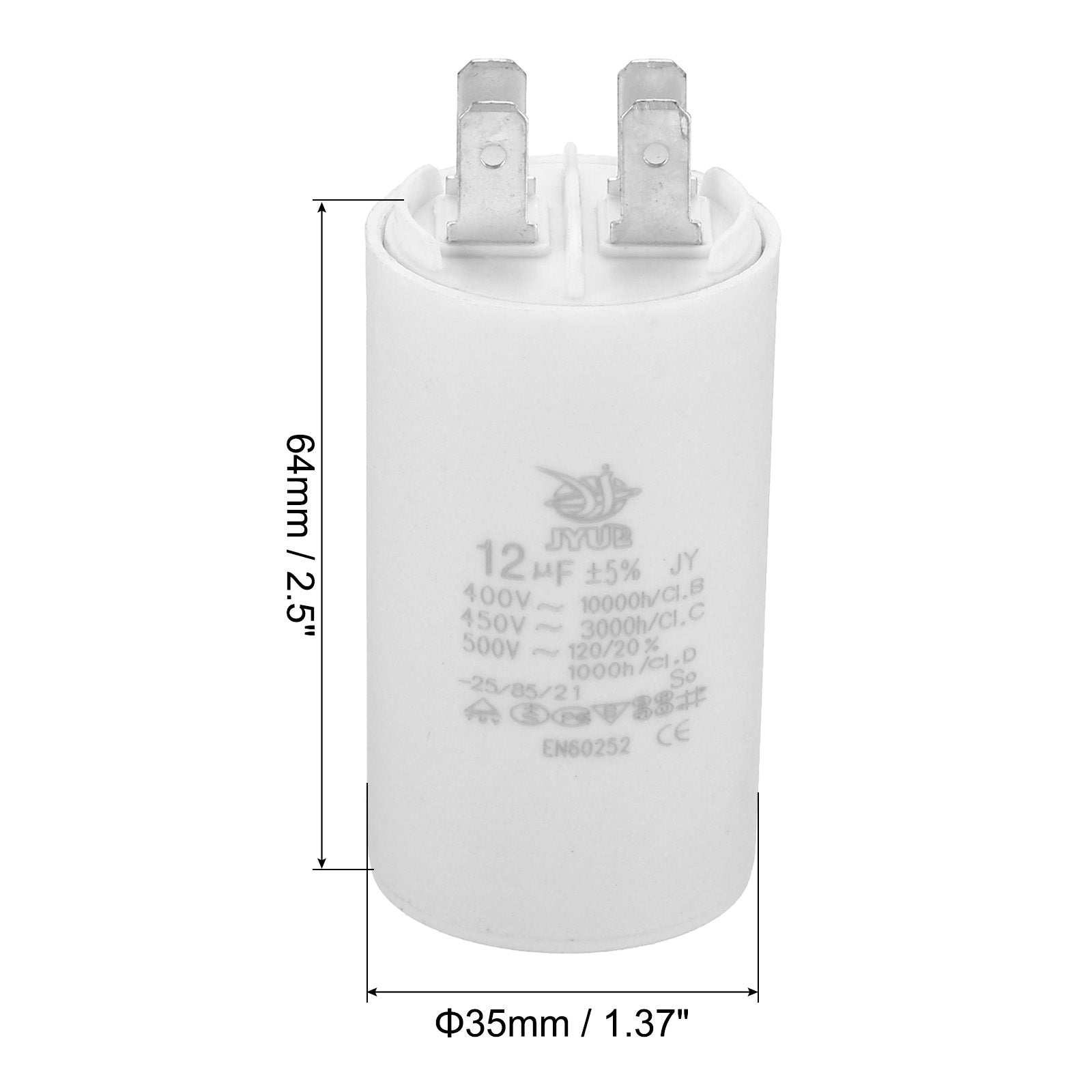 CBB60 12uf Running Capacitor,2Pcs AC 450V 4 Pins 50/60Hz Double Insert ...