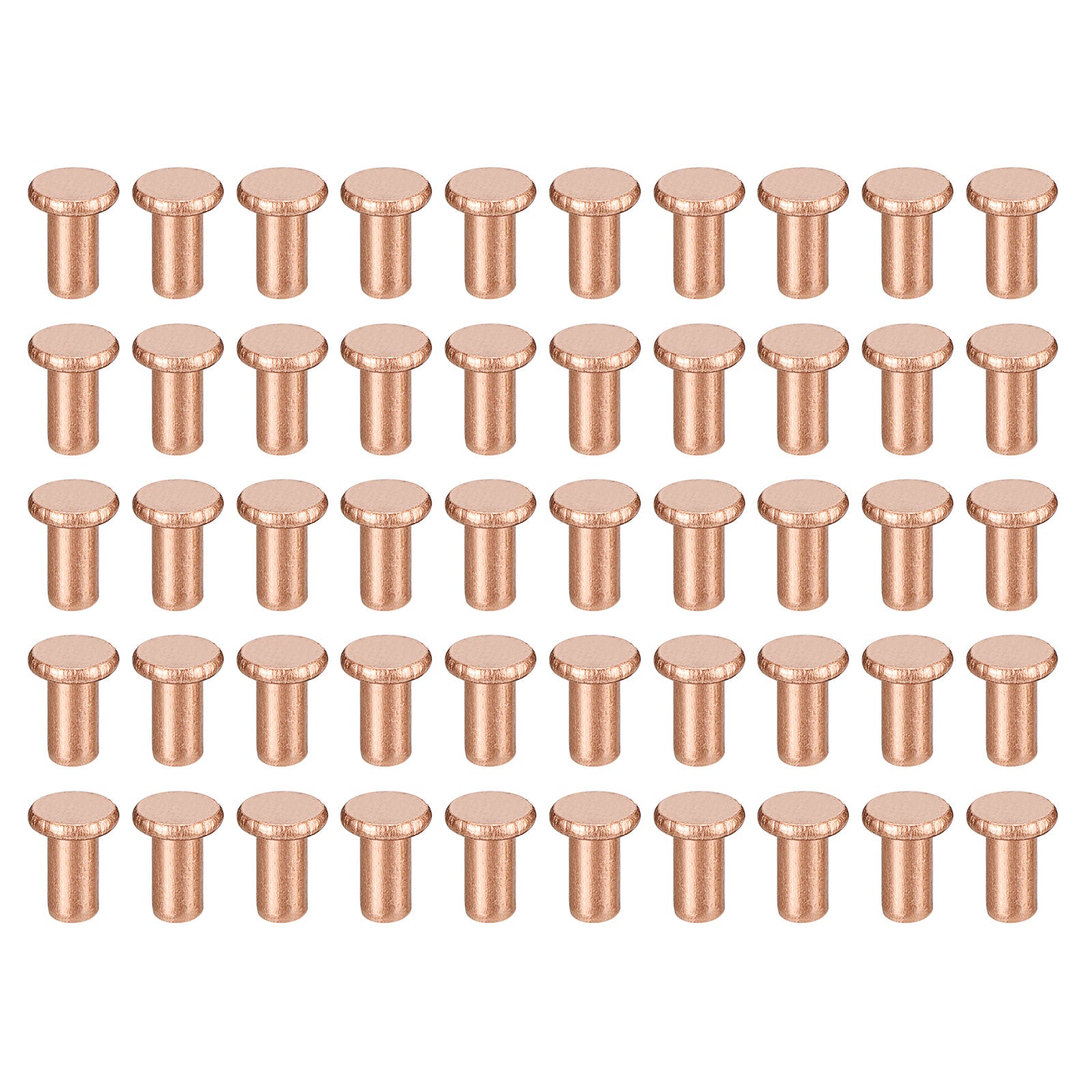 Uxcell 50Pcs 2mm Dia x 4mm L Shank Flat Head Copper Solid Rivets ...