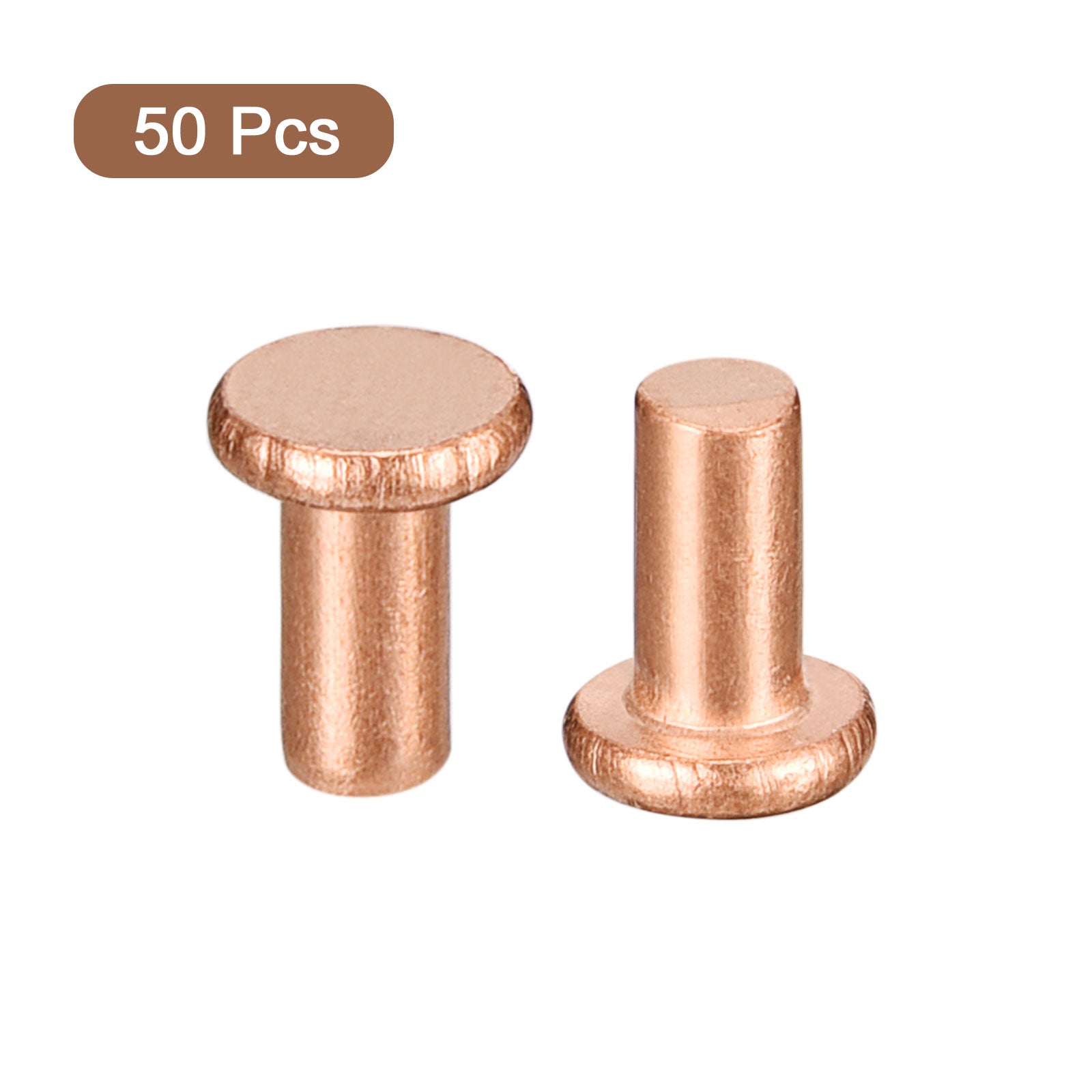 Uxcell 50Pcs 2.5mm Dia x 5mm L Shank Flat Head Copper Solid Rivets ...