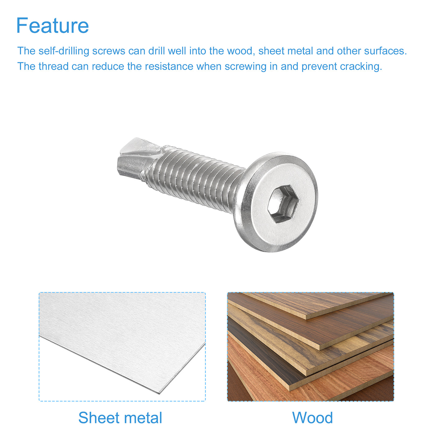 Uxcell 50pcs Hex Socket Self Tapping Screws 1/4 x 1-1/4" Stainless ...