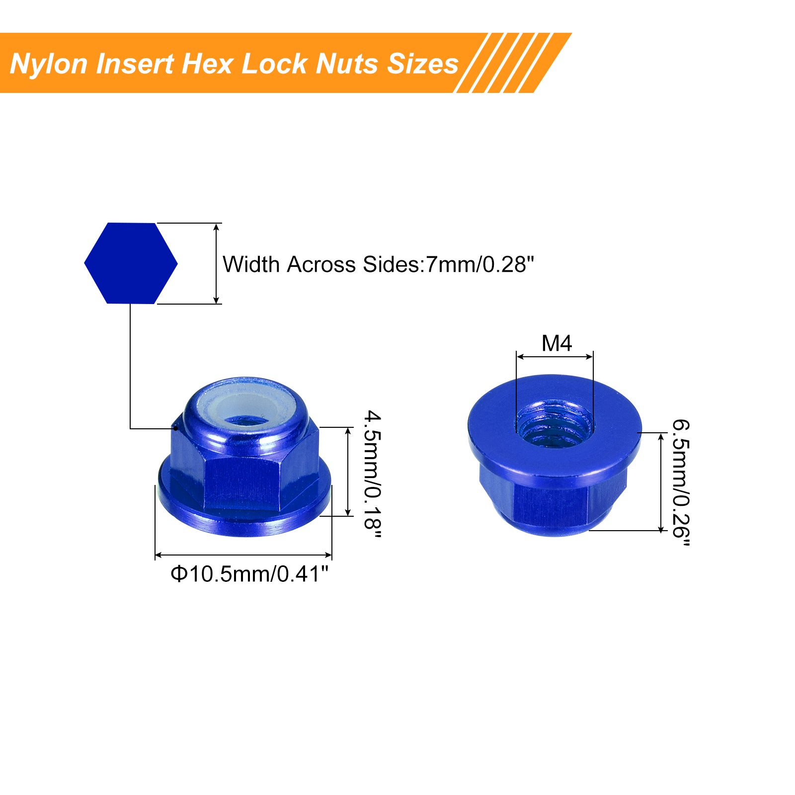 Uxcell Nylon Insert Hex Lock Nuts, 10pcs - M4 x 0.7mm Aluminum Alloy ...