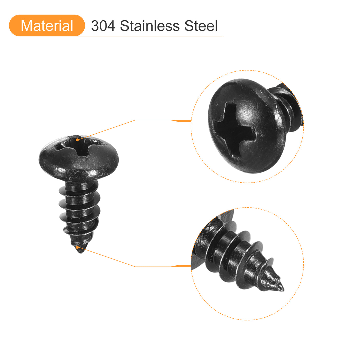 Uxcell 4mm x 10mm Phillips Pan Head Self-tapping Screw, 100pcs - 304 ...