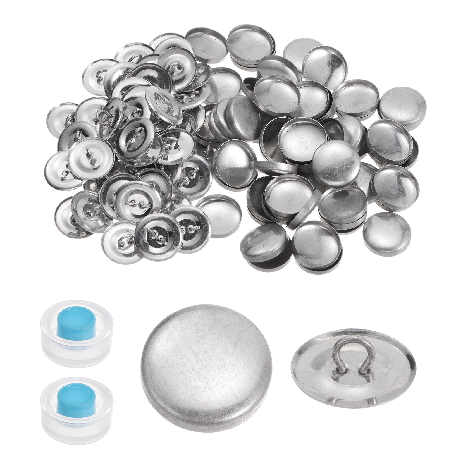 100 Sets Self Cover Button Kit 30L 0.75" 19mm with Wire Backs Aluminum ...