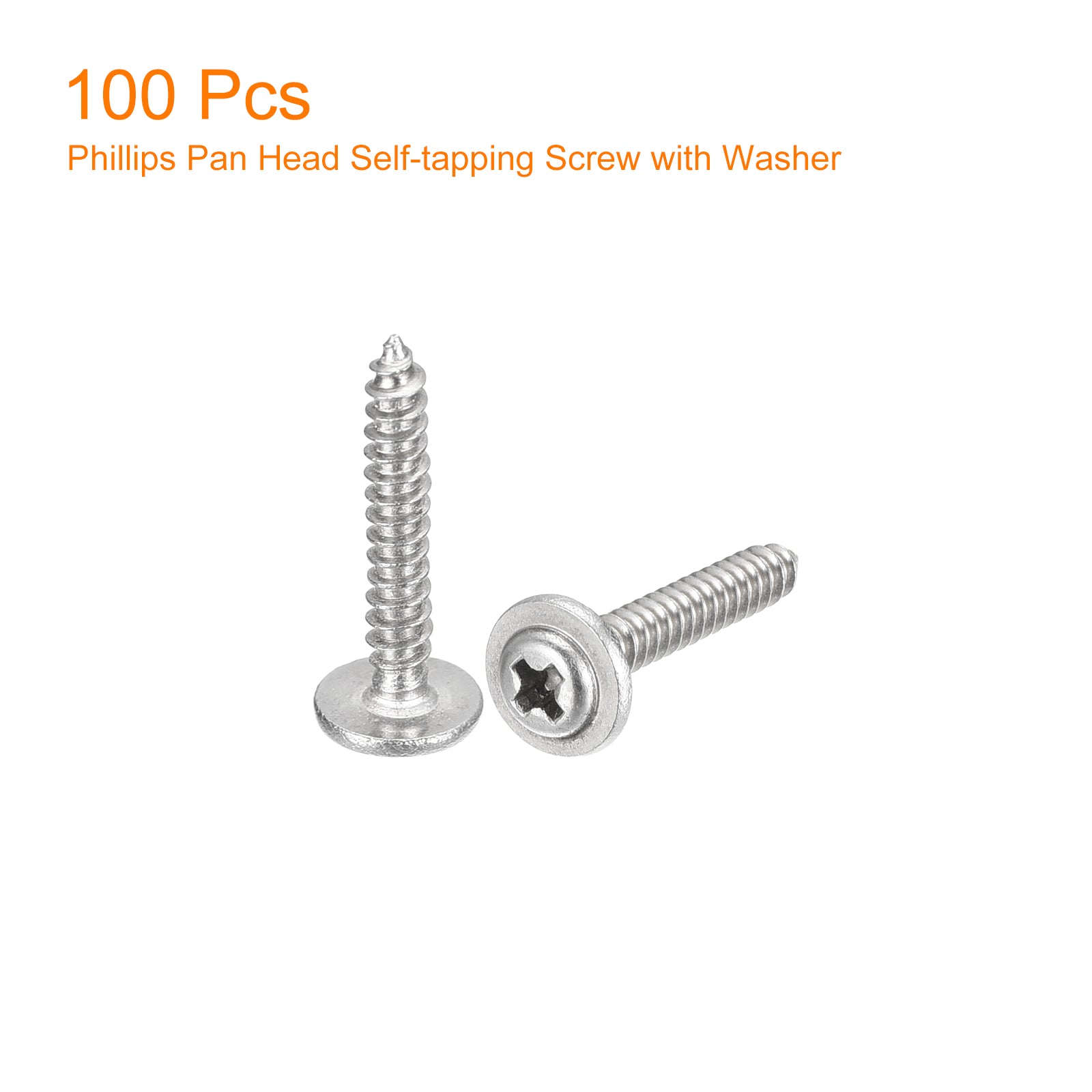 Uxcell ST2.6x14mm Phillips Pan Head Self-tapping Screw with Washer, 100pcs - 304 Stainless Steel ...